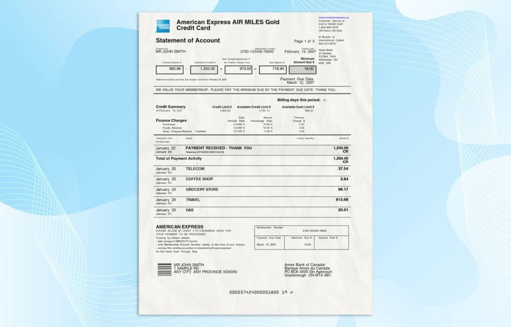 Amex Air Miles Gold Card Statement Template – PSD File