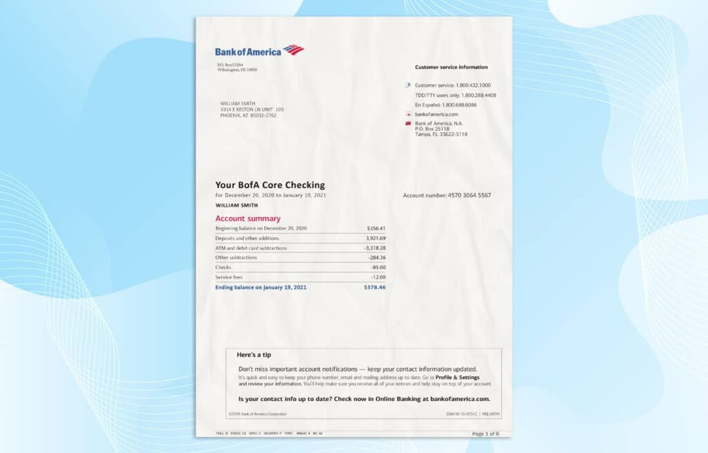 Bank of America Statement Template – PSD File