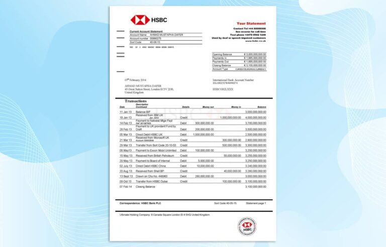 HSBC Bank Statement Template – PSD File