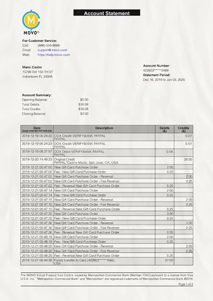 MOVO Cash Statement Template – PSD File