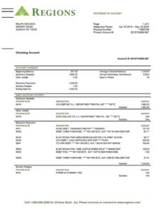 Regions Bank Statement Template – MS Word File