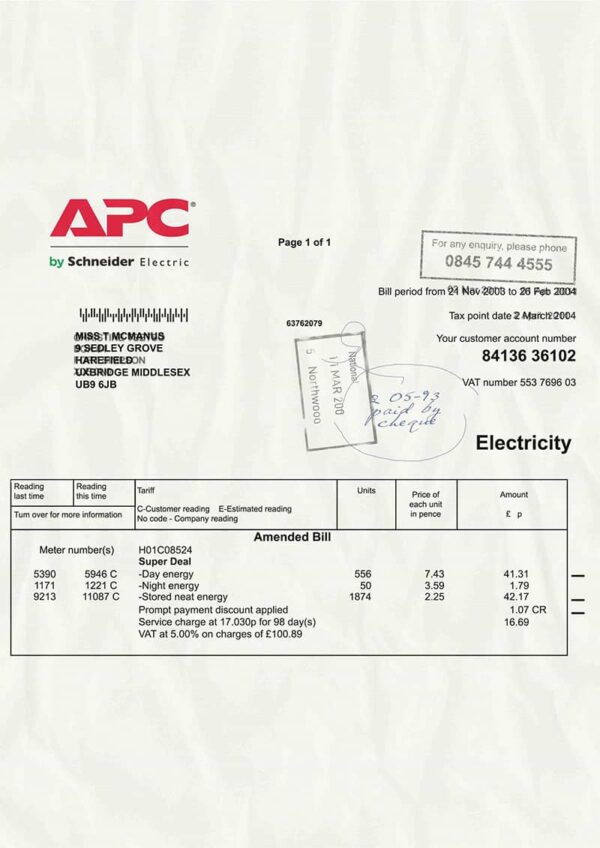 UK Electricity Bill Template APC Proof Of Address UK Electricity Bill Template APC Proof Of Address