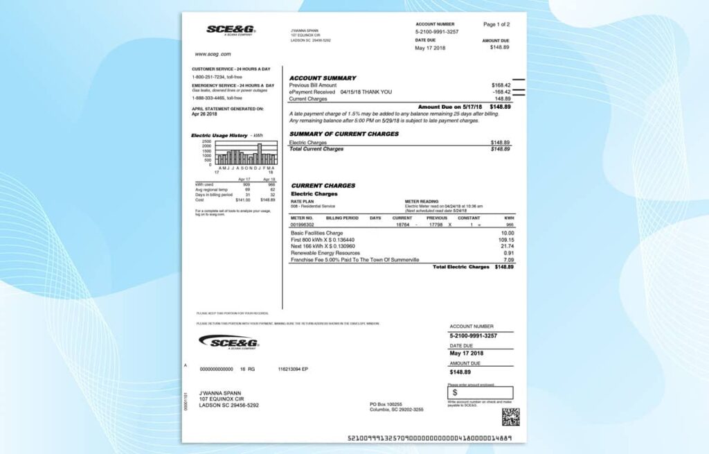 USA Utility Bill Template (Xcel Energy) - Proof of address