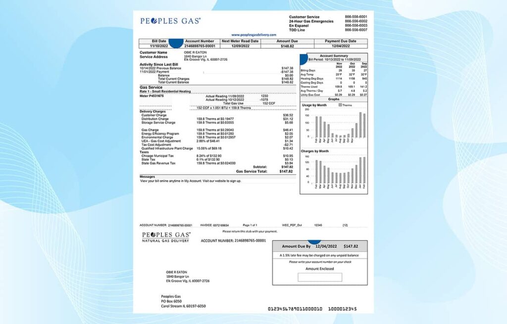 Illinois Utility Bill Template - USA Proof of address